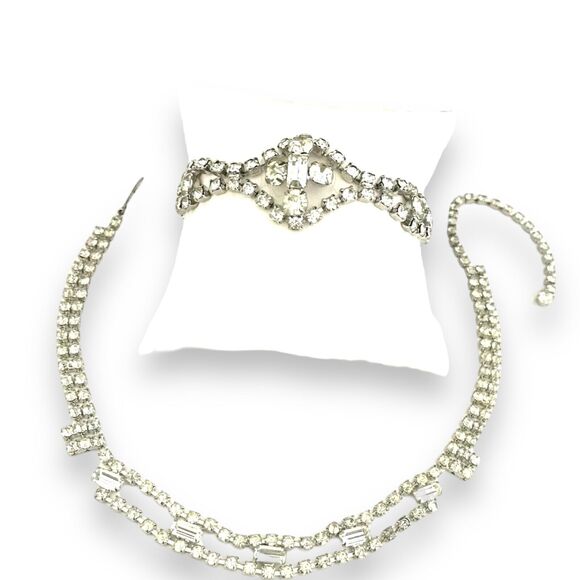 Vintage | Jewelry | Vintage Jewelry Set Bracelet Necklace Clear Prong ...